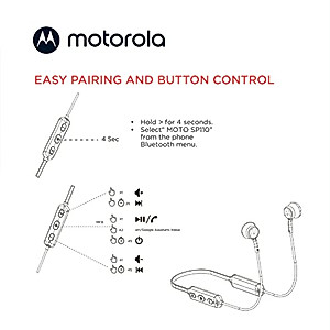 Motorola Bluetooth Sport Neckband SP110 in-Ear Wireless Headphones with Mic for Clear Phone Calls - 11 hrs. Playtime, Touch Control, IPX5 Sweat Resistant, Light Tangle-Free Design for Sports - Black