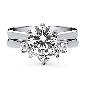 BERRICLE Sterling Silver 5-Stone Wedding Engagement Rings Cubic Zirconia CZ Solitaire Ring Set for Women, Rhodium Plated Size 5