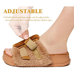 KuaiLu Womens Fuzzy Platform Open Toe Slippers with Arch Support Fluffy Furry Slides Orthotic Faux Fur Sandals house Indoor Outdoor Camel Size 9