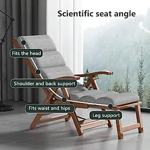 LEIYTFE Folding Reclining Chair Sun Loungers Chair with Armrest Zero Gravity Chair Bamboo Lazy Chair with Footrest,Relaxing Chaise Recliner for Patio Garden Balcony (Color : Without, Size : Walnut)