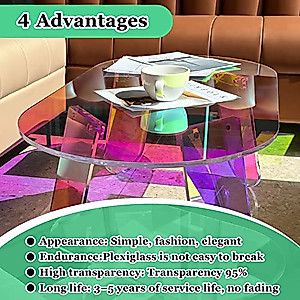 Nalwort Acrylic Coffee Table, Colorful Round Side Table, Iridescent Clear End Table for Living Room Bedroom, 37.4" L x 19.7" W x 13.8" H