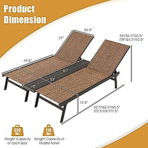 Tangkula Double Patio Chaise Lounge, All Weather-Proof Heavy Duty 6 Position Adjustable Breathable Fabric Outdoor Bed Lounger with Cup Holder, for Poolside, Backyard, Pool, Lawn