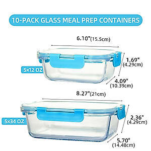 UMI UMIZILI Glass Food Storage Containers with Lids, 10 Pack Leakproof Glass Meal Prep Containers Airtight Stackable Glass Containers for Leftover, Fruit, Vetageables, Dishwasher Safe