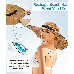 Beach Hats for Women, Wide Brim Sun Straw Hat Foldable Summer Floppy Hat UV Protection Cap, A-Khaki