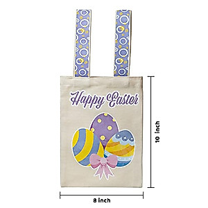 JOYIN Easter Reusable Canvas Gift Bags with Handles, 10”x 8” Large Bunny Easter Gift Treat Candy Bags Bulk Easter Basket for Kids Easter Party Favors and Easter Egg Hunt