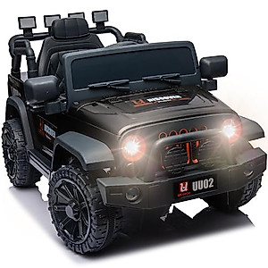Kids 12V Ride On Truck, Battery Powered Electric Ride On Car with Parent Remote Control,3 Speeds, LED Lights, MP3 Player (Black)