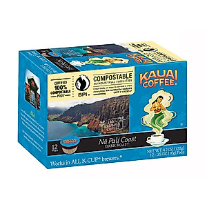 Kauai Coffee Single-Serve Pods, Na Pali Coast Dark Roast – Arabica Coffee from Hawaii’s Largest Coffee Grower, Compatible with Keurig K-Cup Brewers - 12 Count