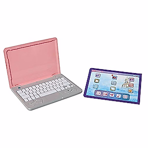 Disney Princess Girls Play Laptop Computer Style Collection Click & Go Play Laptop for Girls with Sounds & Light Up On Button Features Removable Double-Sided Play Background, for Ages 3+ , Pink