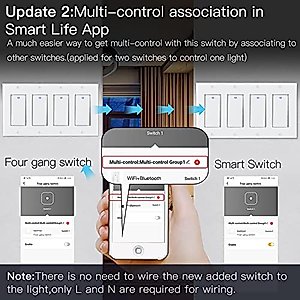 MOES WiFi Smart Light Switch, Single Pole/Multi-Control Association Needs Neutral Wire 2.4GHz Wi-Fi Smart Life/Tuya App Light Switch Works with Alexa and Google Home No Hub Required, 4 Pack White