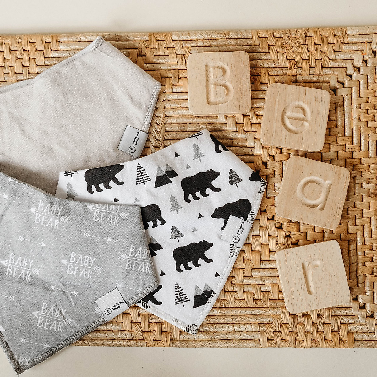 Pondering Pine Organic Baby Bandana Drool Bibs with Bag - Baby Bear Bandana Bibs for Boy or Girl - XLarge Soft Spit Up Drooling and Teething Bib, Extra Absorbent, Woodland Nursery, 8 Pack