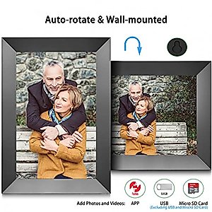FRAMEO 10.1 Inch WiFi Digital Photo Frame with IPS Touch Screen HD Display, Easy to Send Picture and Video Remotely via APP from Anywhere, 16GB Large Storage, Auto Rotate, Slideshow, Wall Mountable