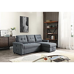 Vanacc Sofa with USB Charging Ports,Sleeper Sofa Couch for Living Room,Sleeper Sectional Sofa with Pull Out Bed,Futon Sofa Bed with Storage Chaise,Deep Seat Sofa (Grey)