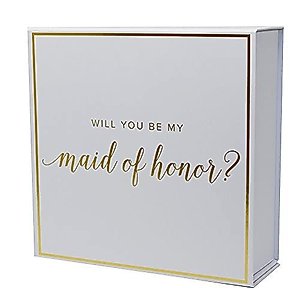 Maid of Honor Proposal Box with Gold Foiled Text | Set of 1 Empty Box | Perfect for Will You Be My MOH gift and wedding present