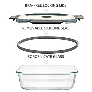 YANGNAY 10 Pack Glass Meal Prep Containers with Steam Vent, Food Storage Containers with Airtight Lids, Dishwasher/Microwave/Oven/Freezer Safe Glass Containers for Leftovers (2 Sizes, Grey)