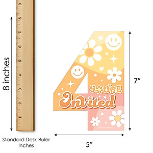 Big Dot of Happiness Four-Ever Groovy - Shaped Fill-In Invitations - Boho Hippie Fourth Birthday Party Invitation Cards with Envelopes - Set of 12