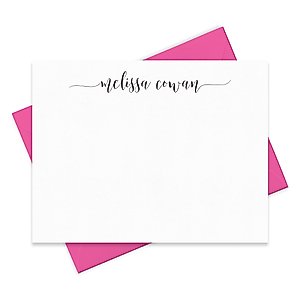 Personalized Stationery Note Cards for Women with Name in Calligraphy Script Font - Boxed Flat Notecard Stationary Set, Choose Your Colors and Set Size | Fairmont & Grove Paper Co.
