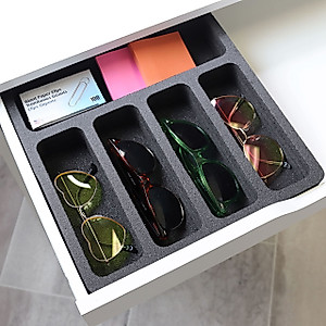 Polar Whale Sunglasses Drawer Organizer Tray Insert for Home Bedroom Bathroom Vanity Dresser Counter Table Waterproof Washable Black Foam 5 Compartment 12 x 12 Inches