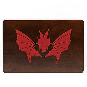 Poludie 2in1 Wooden Dragon-Themed DND Dice Box and Tray, Dice Holder Case with Felt Lined Magnetic Lid for D&D Tabletop Game - Acacia (Bat Dragon Carving-New)