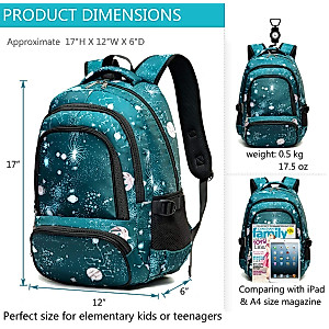 BLUEFAIRY Kids Backpack for Teenage Girls Elementary School Bags Middle High School Teal Bookbags Teenagers (Cyan)