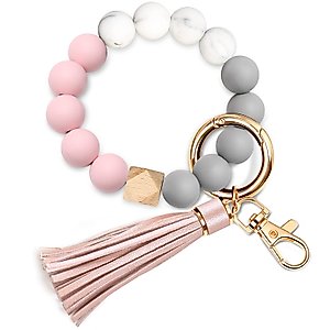 UpUDo Keychain Bracelet Wristlet, Silicone Beaded Key Ring Bracelet, Elastic Keyring Bangle for Womens