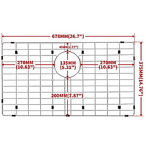 Zeesink Kitchen Sink Grid 26 11/16" X 14 3/4",Sink Bottom Grid,Stainless Steel Sink Grid and Sink Protectors for Kitchen Sink with Rear Drain for Single Bowl Kitchen Sink