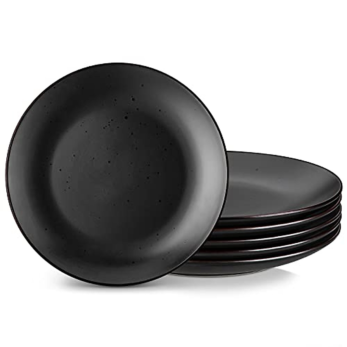 vancasso Moda Dinner Plates Set of 6, 10.5 Inch Ceramic Plates Set, Black Handpainted Big Serving Plate, Microwave Oven and Dishwasher Safe-Black