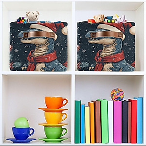 Nesatuwa Christmas Dinosaur Storage Baskets Rectangle Foldable Canvas Fabric Organizer Storage Boxes with Handles for Home Office Decorative Closet Shelves Clothes Storage,1 Pack