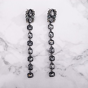 Denifery Long Rhinestone Crystal Earrings Rhinestone Statement Chain Dangle Earrings for Women Bridal Wedding Party (Black)