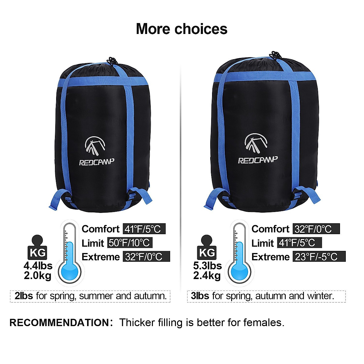 REDCAMP Cotton Flannel Sleeping Bag for Adults, XL 32/41/50F Comfortable, Envelope with Compression Sack Blue 3lbs (91"x35")