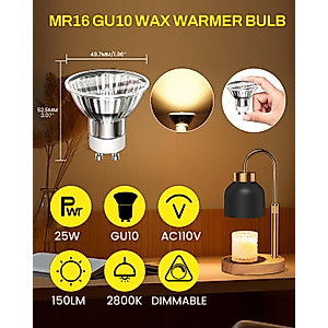 TobeBright 4 Pack GU10 Candle Warmer Lamp Bulb 25W, 120V Wax Warmer Light Bulb MR16 GU10 Scentsy Light Bulbs Dimmable NP5 Replacement Bulb for Candle Warmer Wax Melt Warmer Warm White 2800K