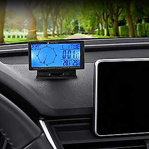 KIMISS LCD Digital Display Screen Car, CD60 Multifunctional Digital Car Automobile Thermometer Gauge with Time Navigation Function