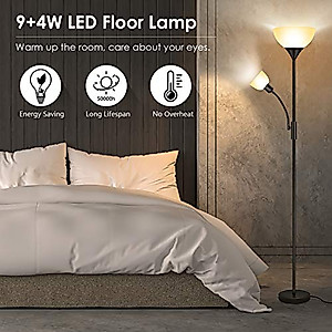 BoostArea Floor Lamp, Standing Lamp, 9W LED Torchiere Floor Lamp with 4W Adjustable Reading Lamp, 3000K Energy-Saving LED Bulbs, 3 Way Switch, 50,000hrs Lifespan, Floor Lamps for Living Room, Office