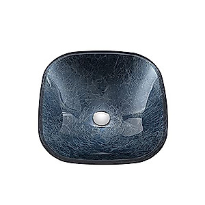 Bathroom Vessel Sink with Drain Combo, Countertop Bathroom Sink Bowl Tempered Glass Vanity Sink Bowl On the Top Navy Blue Vessel Bowl Sink, Does Not Include Faucet,Oval (Square Oval)