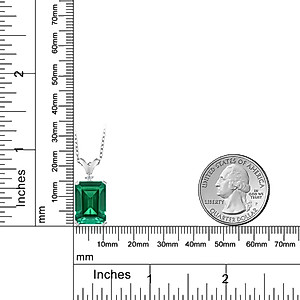 Gem Stone King 925 Sterling Silver Green Nano Emerald and White Diamond Pendant Necklace For Women | 6.52 Cttw | Emerald Cut 14X10MM | With 18 Inch Chain
