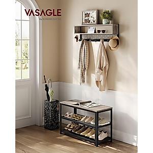 VASAGLE Coat Rack Shoe Bench Set, Hall Tree with Bench, Entryway Furniture, Multifunctional, Dot Coat Hooks, 2-Tier Shoe Rack, Industrial Style, for Entryway, Hallway, Heather Greige ULCR073K02