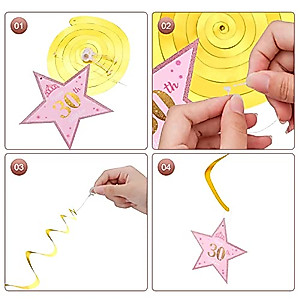 30th Pink Rose Gold Birthday Decorations,Rose gold Glittery Cheers to 30 Years Banner,Poms,Sparkling Hanging Swirls Kit for women Birthday Party Supplies