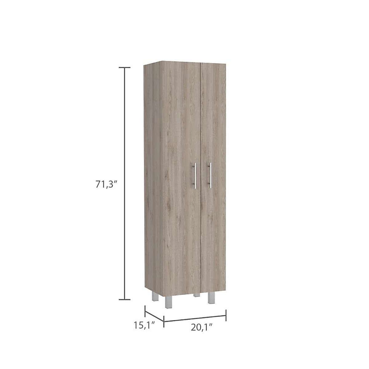 FM FURNITURE Norway Broom Closet Pantry with 5 Shelves and Double Doors, Light Gray/White