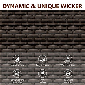 RoyalCraft 4 Pieces Patio Furniture Set, Outdoor Rattan Chair Wicker Conversation Sets with Cushions and Glass Coffee Table, for Porch Balcony Garden Backyard Deck, Brown and Navy