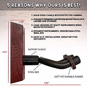 Mainstream Source® Guitar Hanger Cradle and Wall Mount – Guitar Hanger Wall Mount with Padded Cradle and Large Wooden Base, Great for Electric, Bass, or Acoustic Guitars (Rosewood, Pack of 1)