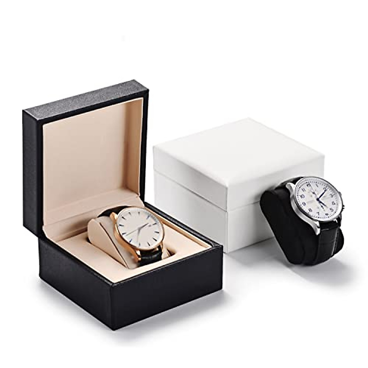 Woodten PU Leather Watch Gift Box Premium Single Wristwatch Storage Case with Removable Pillow(White)