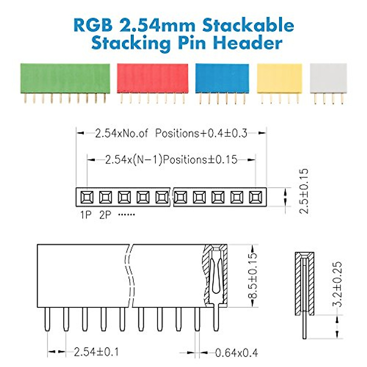 CQRobot 2.54 mm Pitch 4-Pin / 5-Pin / 6-Pin / 8-Pin / 10-Pin Colorful Stackable Stacking Pin PCB Vertical Header Kit. Application to DIY Prototyping Electronic Projects.