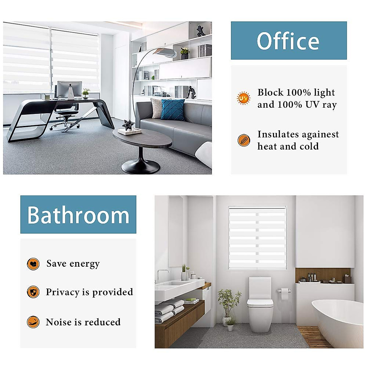 SEEYE Zebra Blinds for Windows - French Door Blinds Roller Dual Shades Light Control Window Treatments Horizontal Day and Night Sheer, 23.6" W x 90" H, White