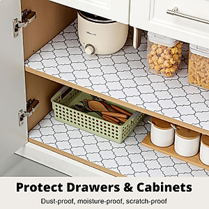Drawer & Shelf Liner for Kitchen Cabinets, Non-Slip Non-Adhesive Shelf Paper Protect Dresser and Cupboard, Waterproof Drawer Mats for Bathroom, Easy Install