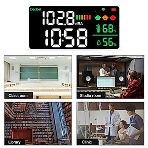 5-in-1 Decibel Meter Wall Hanging Sound Level Meter 30-130dB Range 11 Inch Large LED Display Noise & Time & Temperature & Humidity Meter Wide Applications for Home, Studio, Factory, Classroom