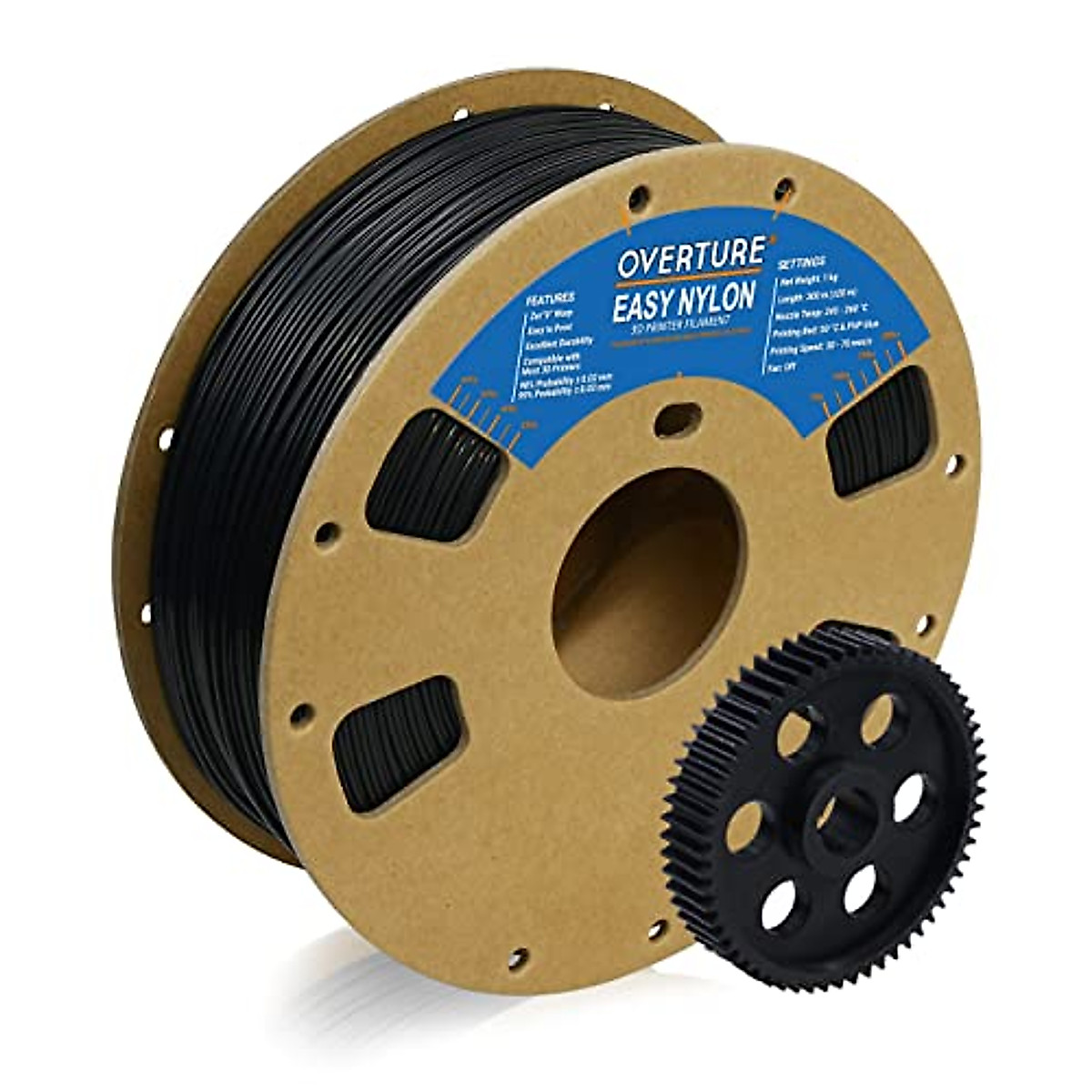 OVERTURE Nylon Filament 1.75mm 3D Printer Filament, Polyamide (PA) 1kg Spool (2.2lbs), Dimensional Accuracy +/- 0.03 mm, Fit Most FDM Printer (Black)