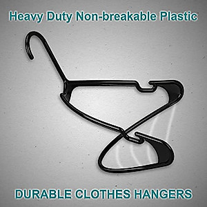 Micuul Plastic Clothing Notched Hangers (50 Pack) Heavy Duty Durable Coat and Clothes Hangers, Lightweight Space Saving Laundry Hangers Hangs up to 6 lbs for Coats, Pants, Dress, Etc. (Black, 50)