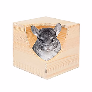 Pet Chinchilla Hut Hideout Natural Wooden Small Animal Hideout for Chinchilla Squirrel Sugar Gliders (A)…