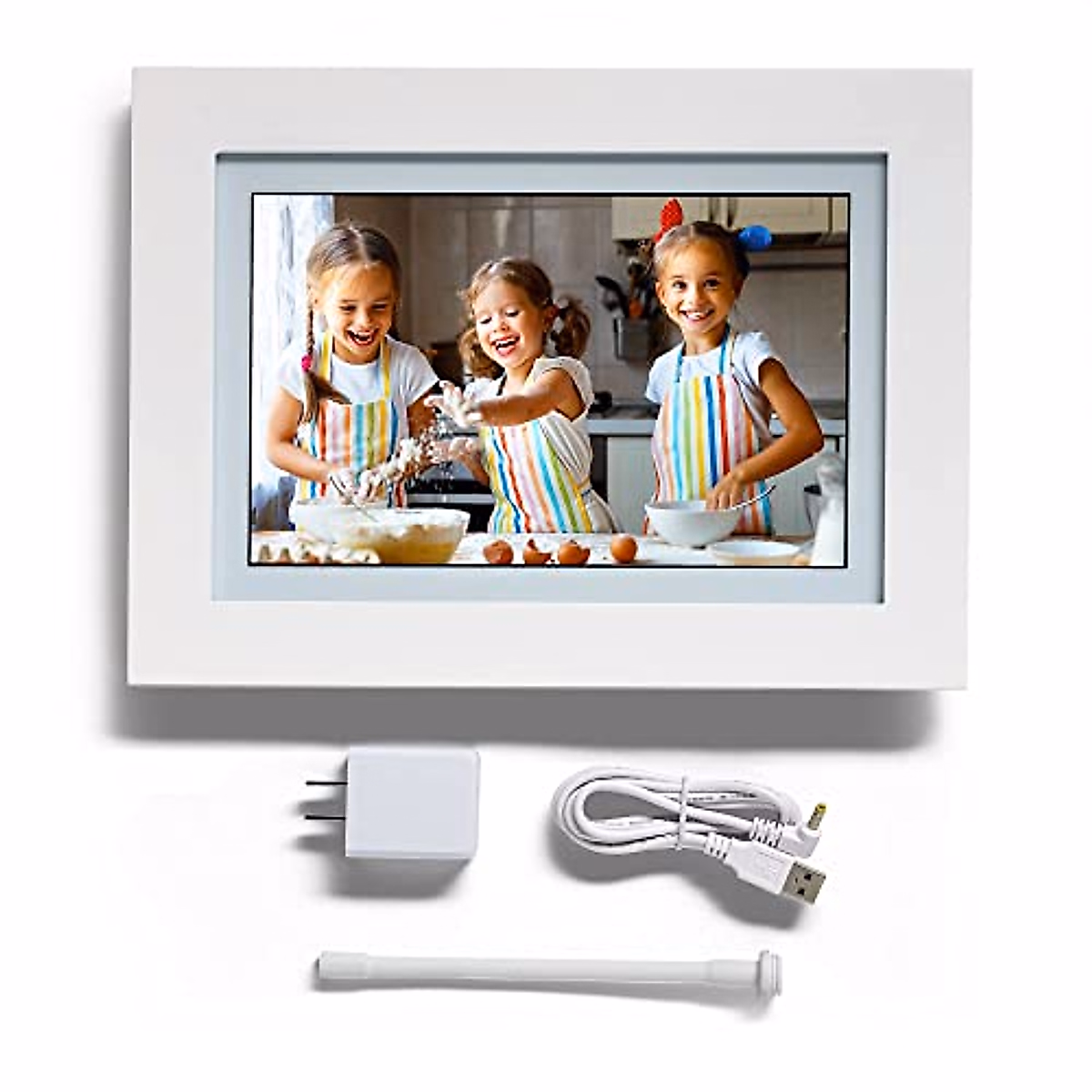 PhotoSpring 10in WiFi Digital Picture Frame, Family Can Send Photos from Anywhere via Email, App, or Web, Easy Touchscreen Setup, 1280x800 Display, Plays Videos, White
