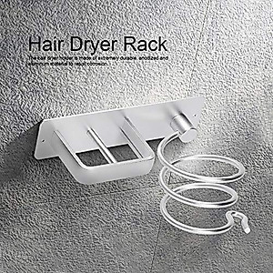 Mumusuki Aluminum Wall Mounted Punch Shelf Hair Dryer Storage Rack Organizer Holder Stand for Bathroom Silver