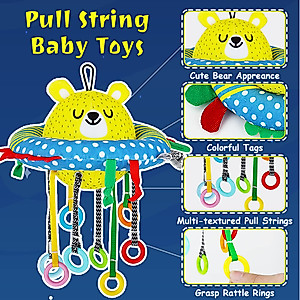 Montessori Toys for 1+ Year Old,Pull String Sensory Toys for Toddlers Fine Motor Skills,Plush Learning Activity Toy Baby Rattle Toys 6-12 Months,1 Year Old Boy Girl First Birthday Gifts Travel Toys